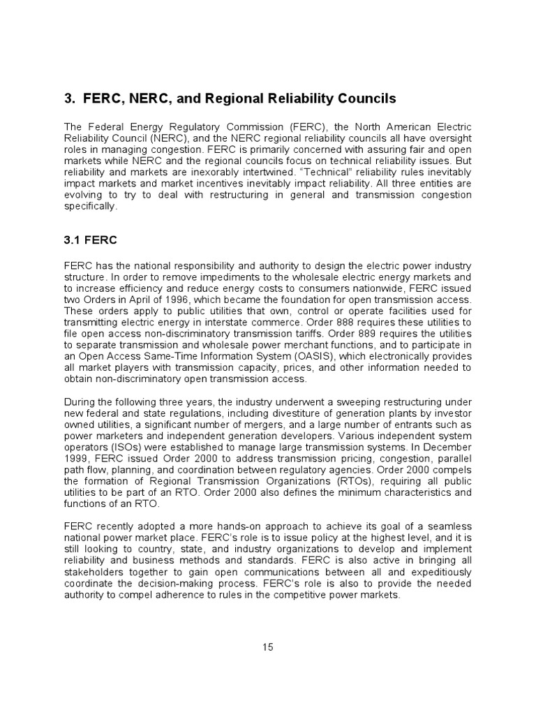 FERC, NERC, and Regional Reliability Councils | PDF | Federal Energy ...
