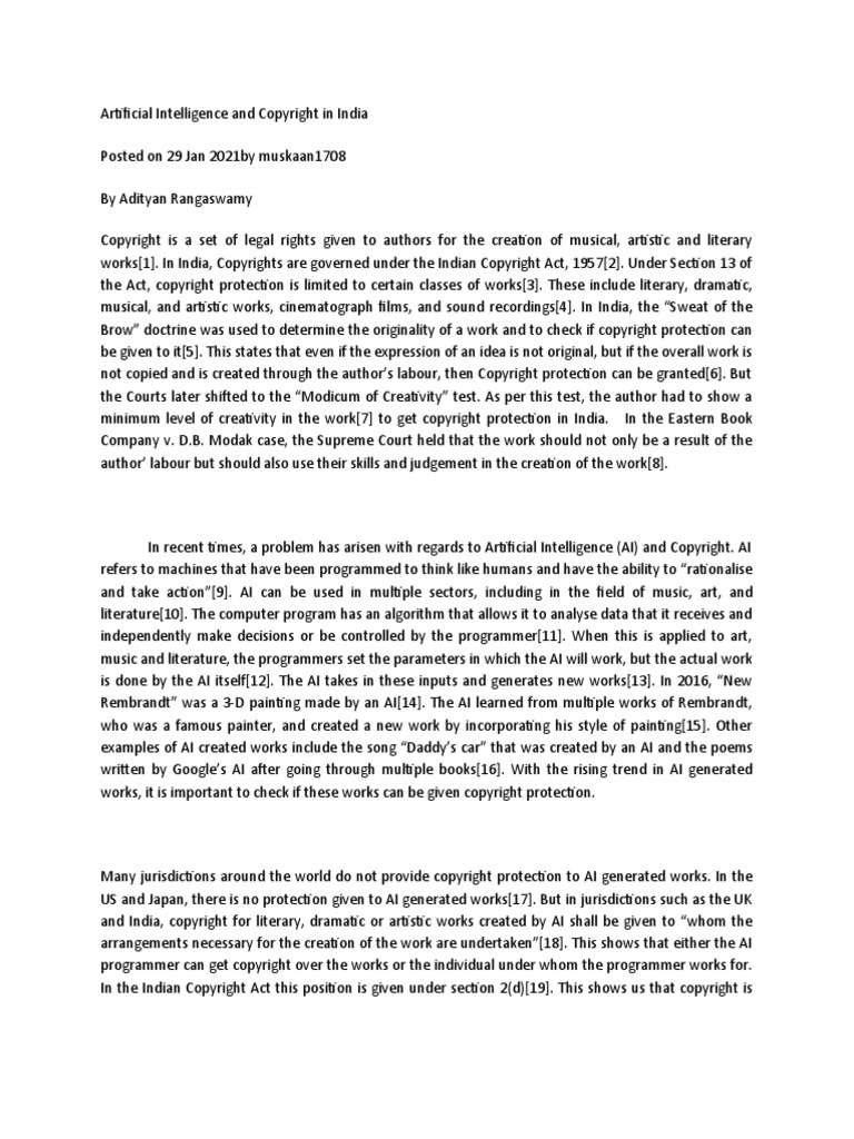 Artificial Intelligence and Copyright FOOT | PDF | Copyright | Property Law