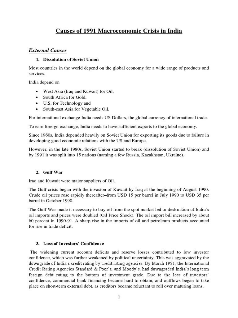 Causes of India's 1991 Economic Crisis | PDF | Balance Of Payments ...