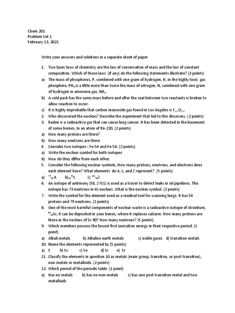 Problem Set 1 Rev 1 | PDF | Chemical Elements | Isotope