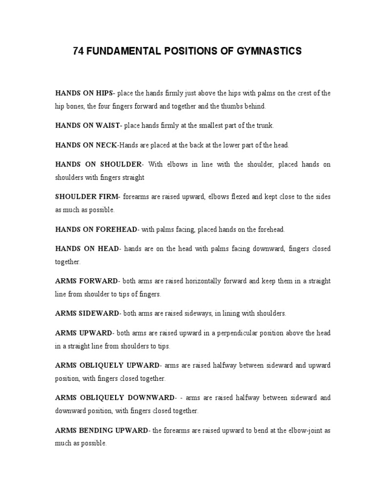 Fundamental Positions of Gymnastics | PDF | Anatomical Terms Of Motion ...