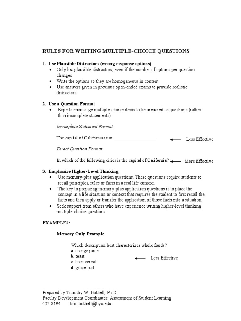 Guidelines for Writing Effective MCQs | PDF | Multiple Choice | Test ...