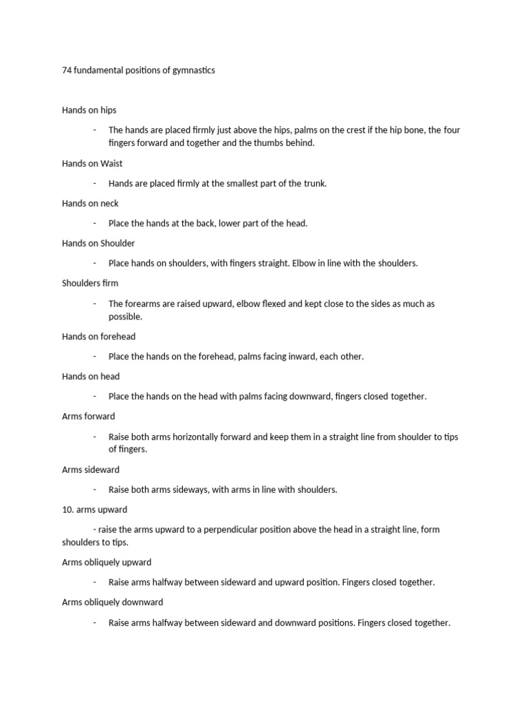 74 Fundamental Positions of Gymnastics | PDF | Anatomical Terms Of ...