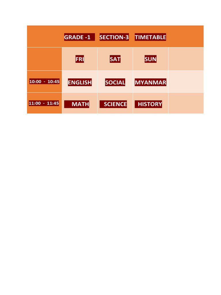 Grade 1 Section 3 Weekly Timetable | PDF