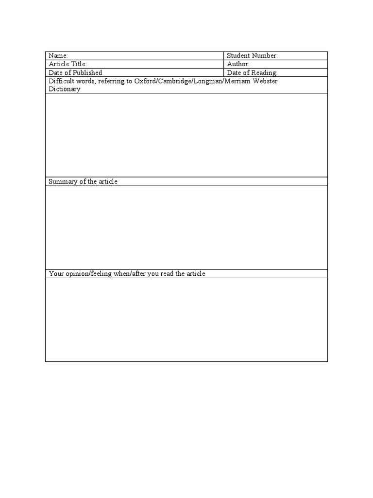 Reading Report Form | PDF