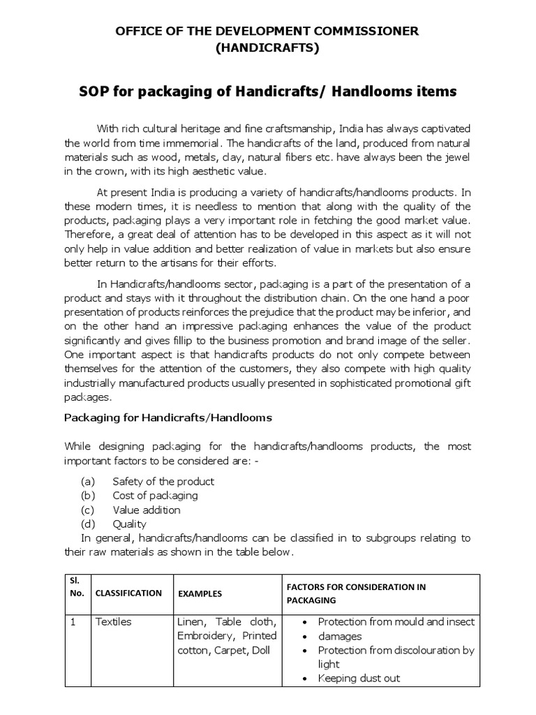 SOP For Packaging | PDF | Jewellery | Paper
