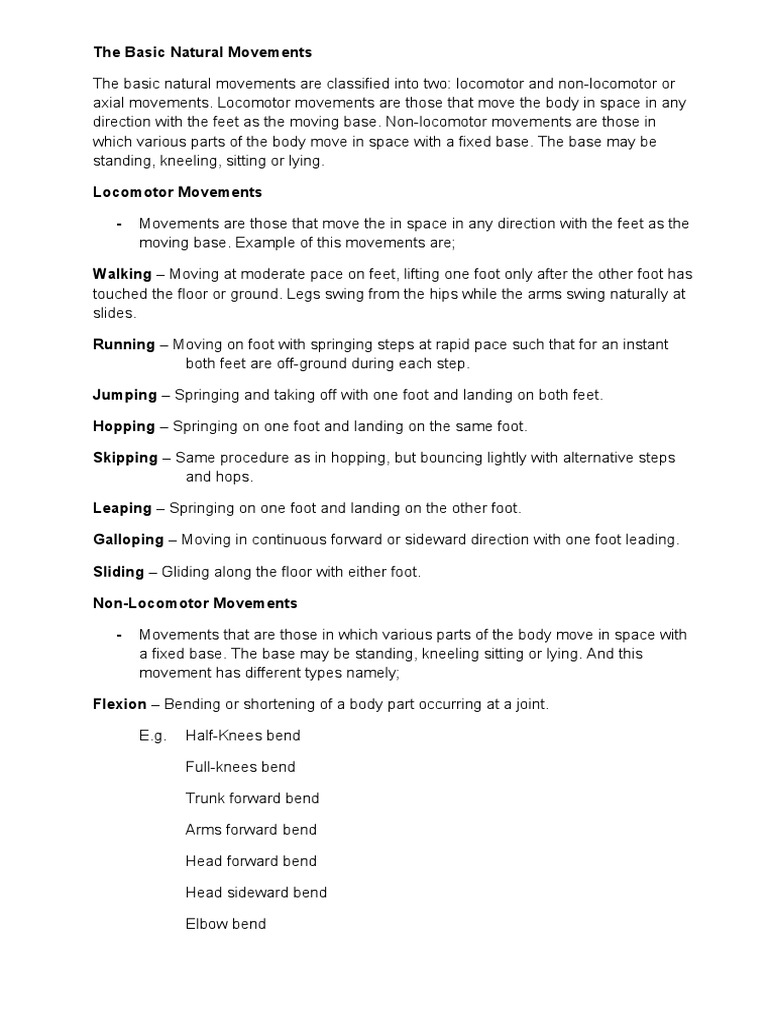 Classification and Examples of Basic Natural Movements for Locomotion ...