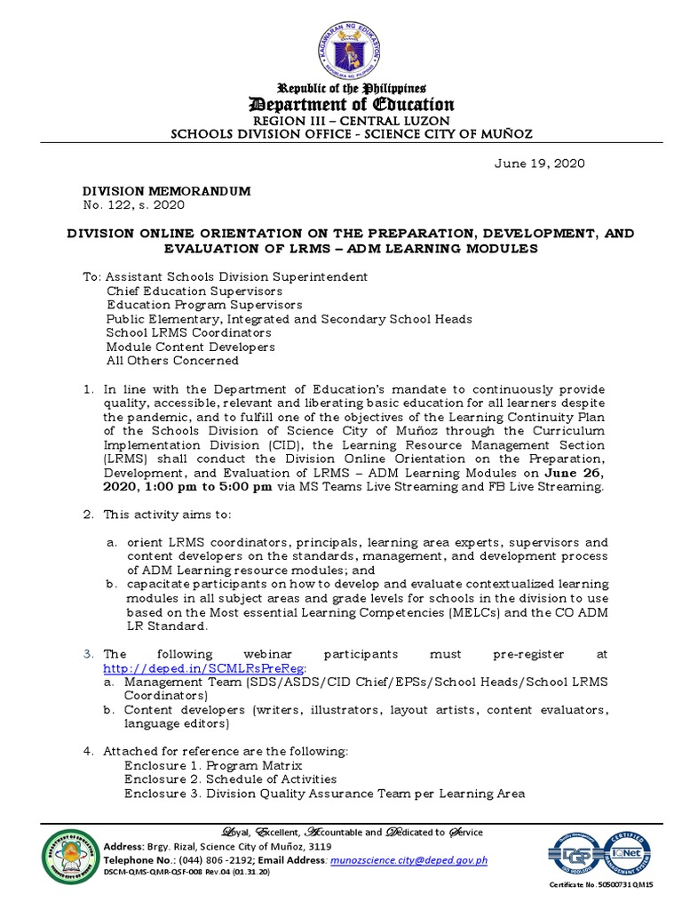 DM No. 122 S. 2020 LRMS ADM | PDF