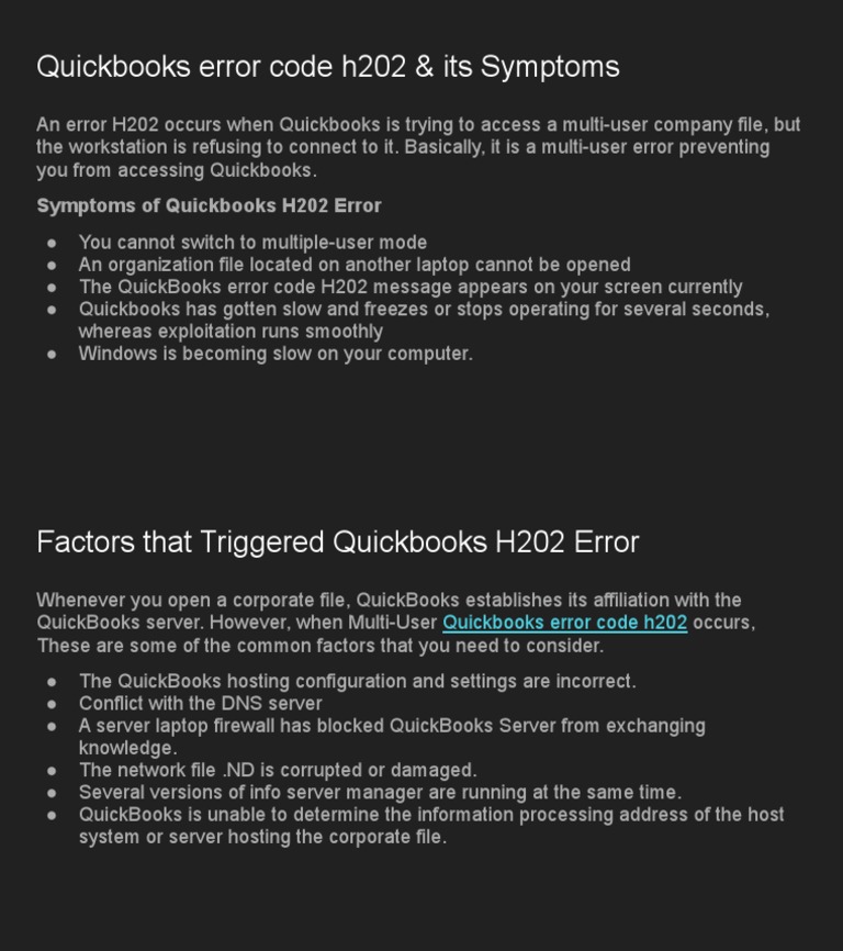 Quickbooks Error Code h202 & Its Symptoms | PDF | Computers