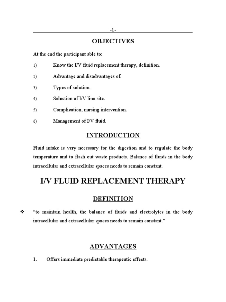 IV Fluid Replacement Therapy | PDF | Saline (Medicine) | Intravenous Therapy