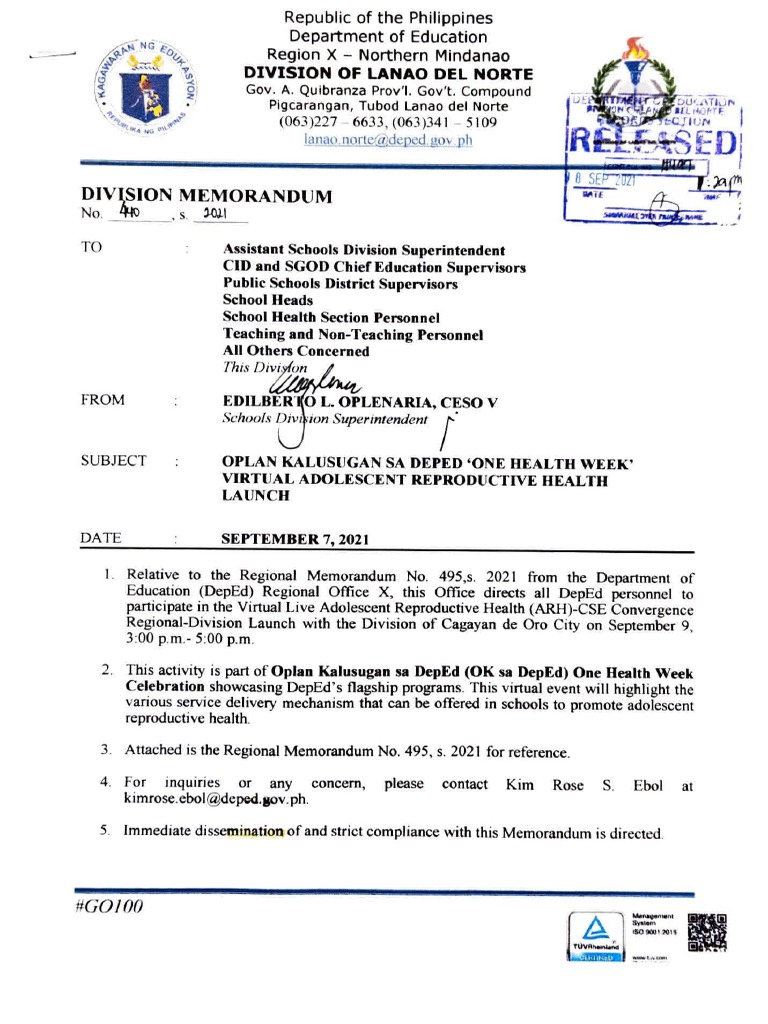 Oplan Kalusugan Sa Deped One Health Week Virtual Adolescent ...