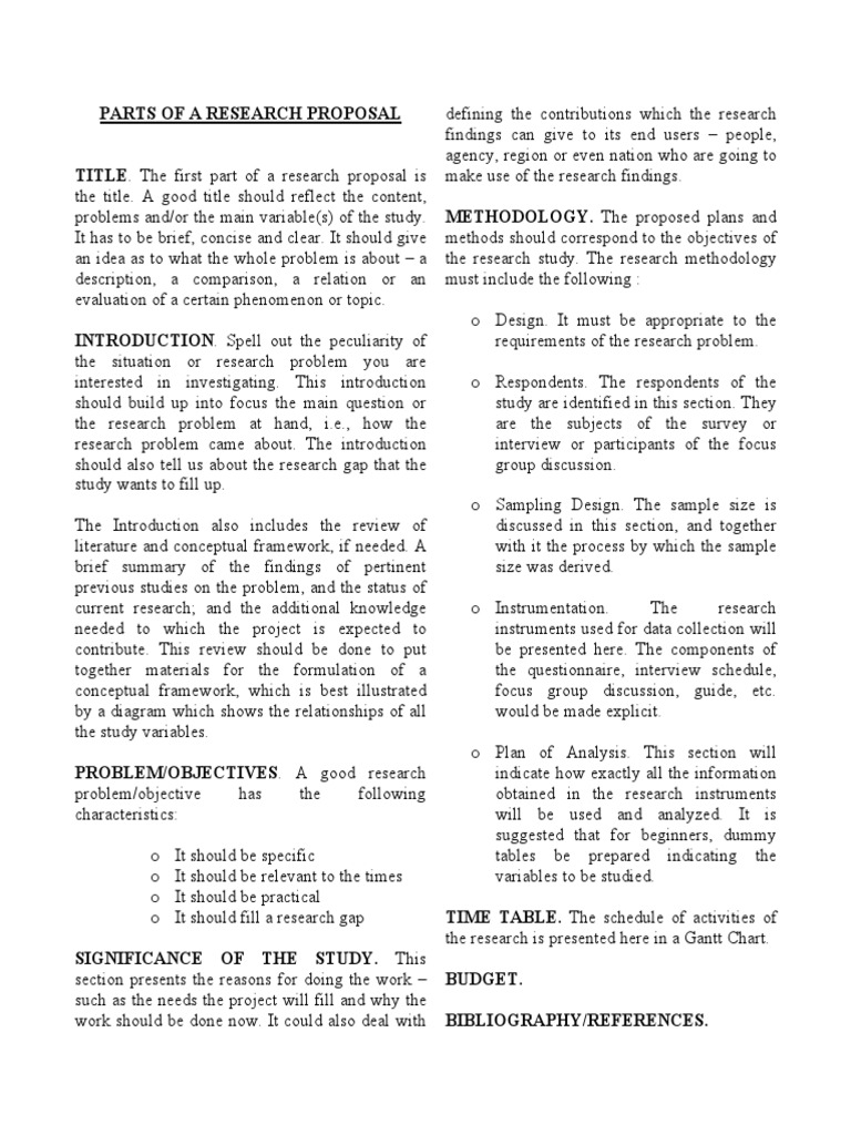 Parts of A Research Proposal | PDF | Cognition | Methodology