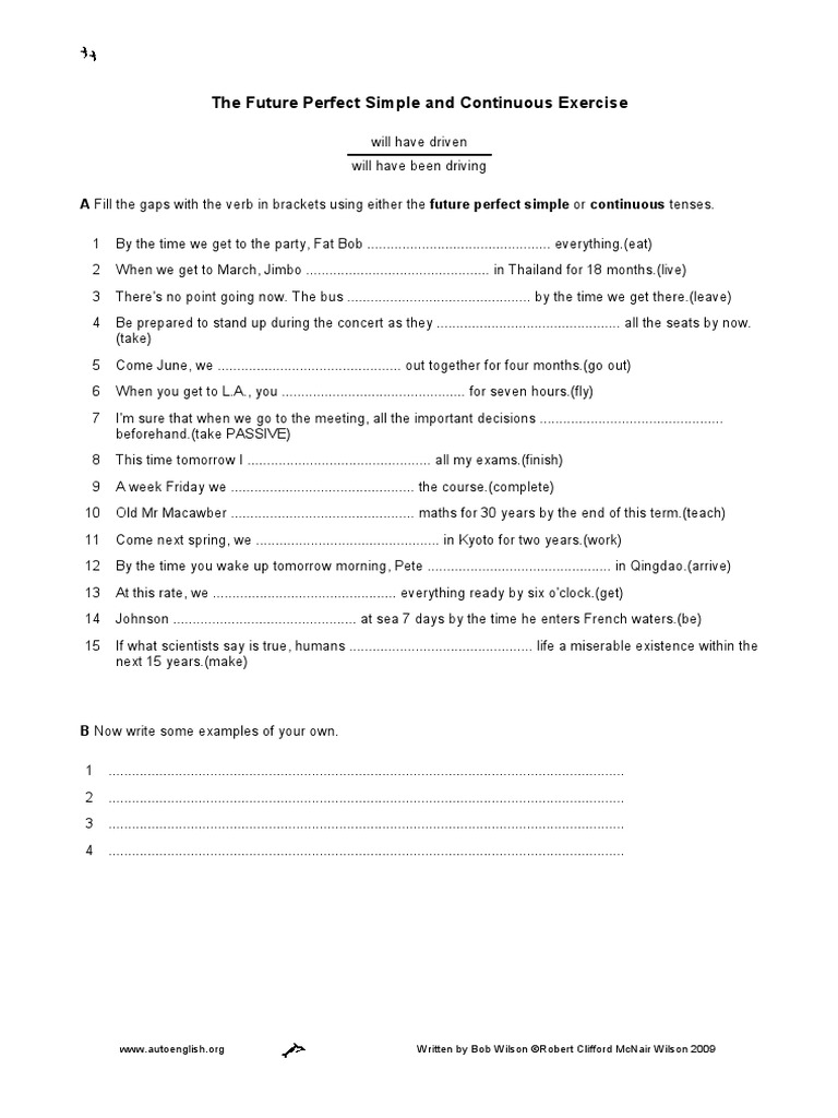 The Future Perfect Simple and Continuous Exercise | PDF | Linguistic Morphology | Language Mechanics