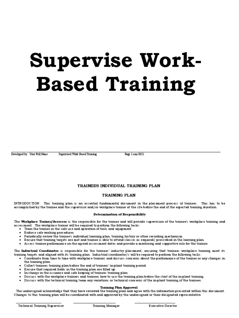 Supervised Workbased Training Templates | PDF | Occupational Safety And ...