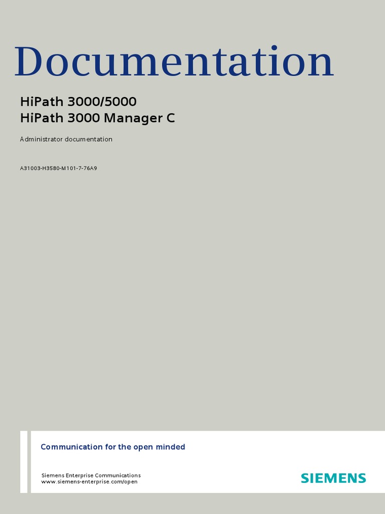 Documentation. HiPath 3000 - 5000 HiPath 3000 Manager C. Communication ...