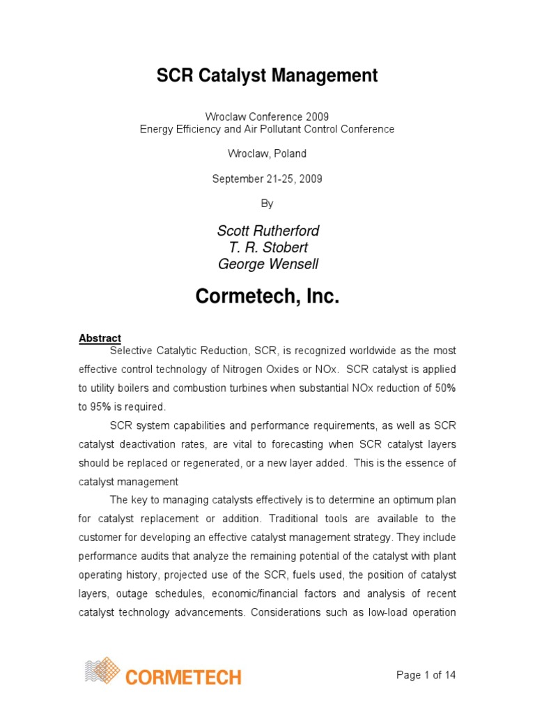 Cormetech, Inc.: SCR Catalyst Management | PDF | N Ox | Exhaust Gas