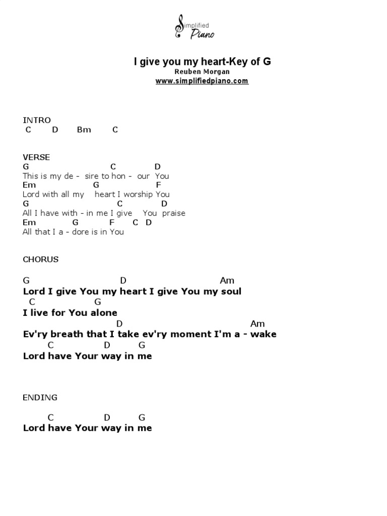 I Give You My Heart-Key of G: C D BM C | PDF