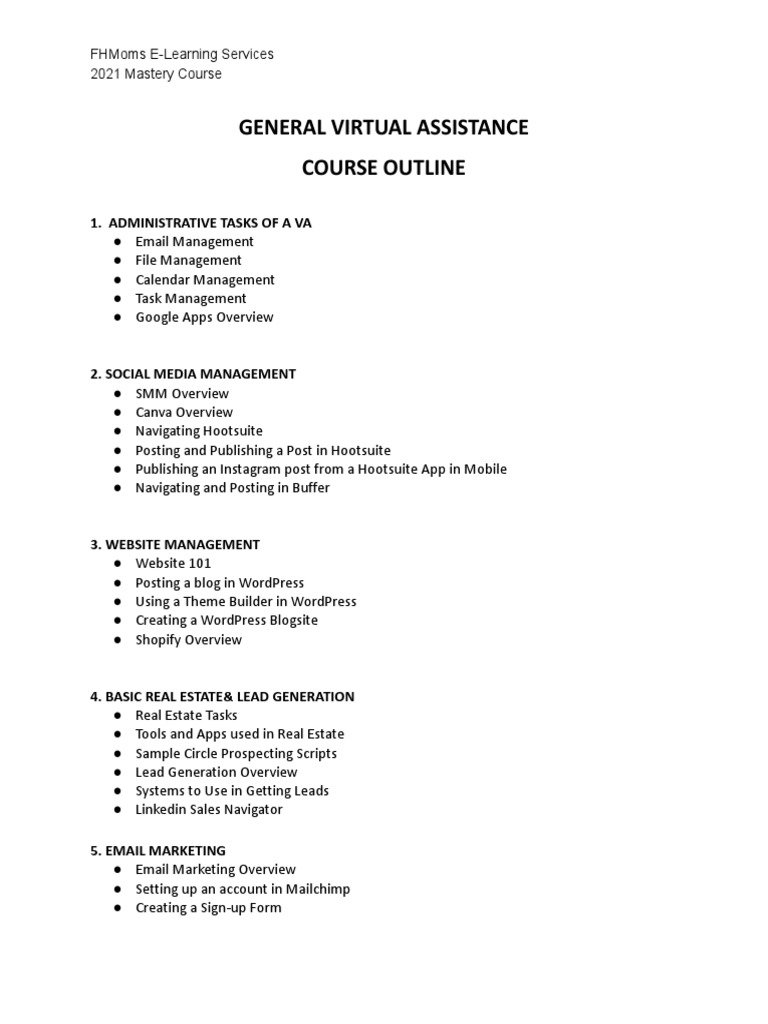 General Virtual Assistance Course Outline | PDF | Business