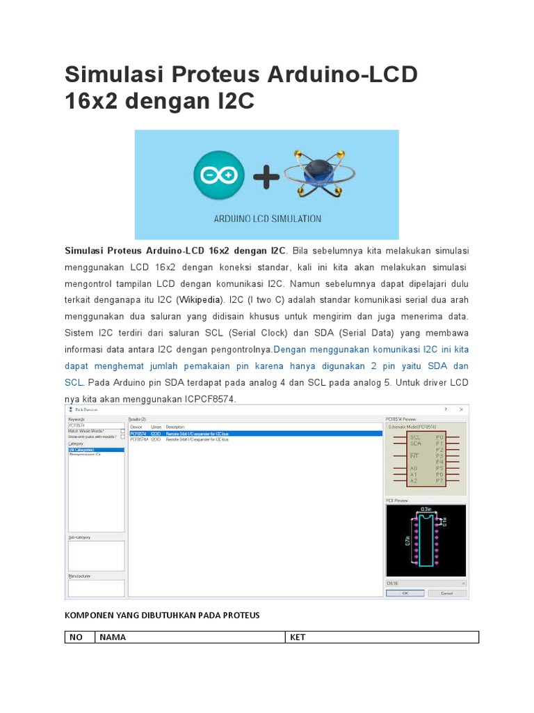 Simulasi Proteus Arduino-LCD 16x2 Dengan I2C | PDF Simulasi Proteus Arduino-LCD 16x2 Dengan I2C | PDF