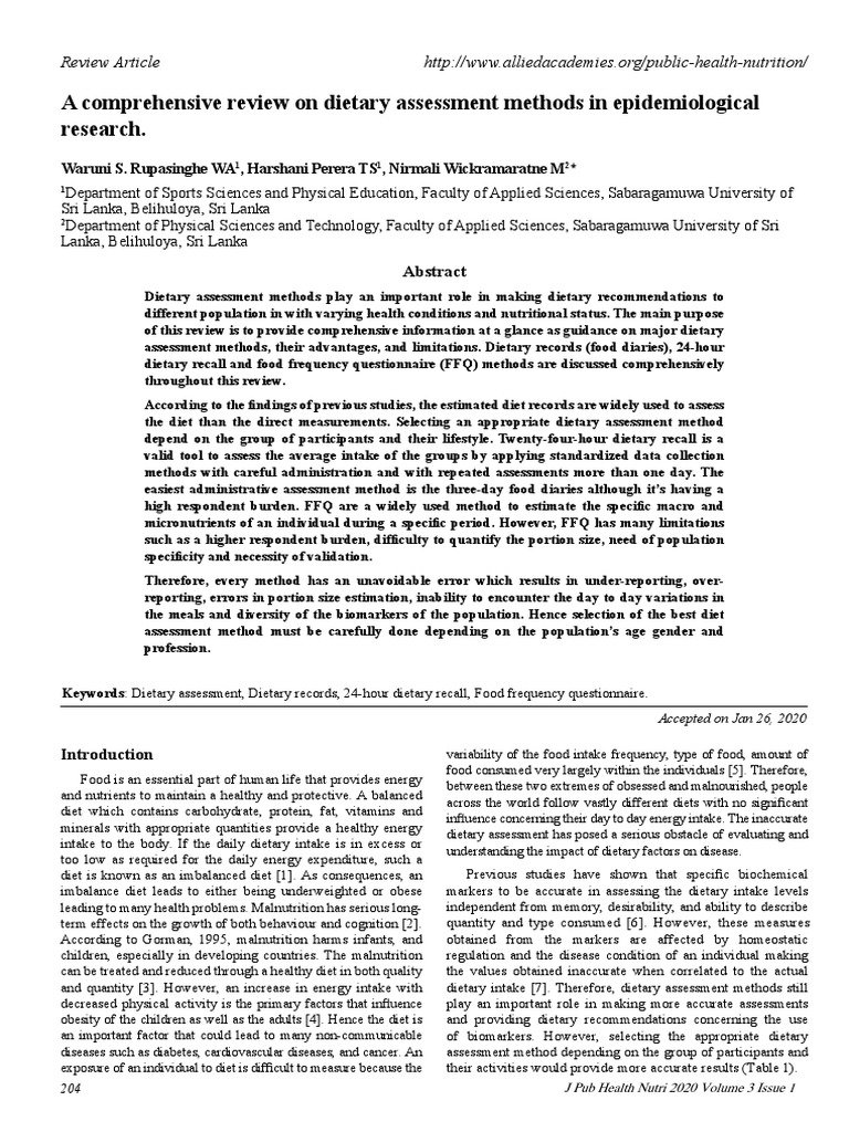 Dietary Assessment Methods Explained | PDF | Diet (Nutrition) | Diet ...