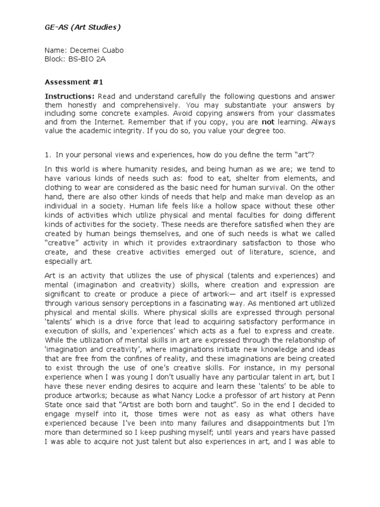 Assessment #1 Instructions: Read and Understand Carefully The Following ...