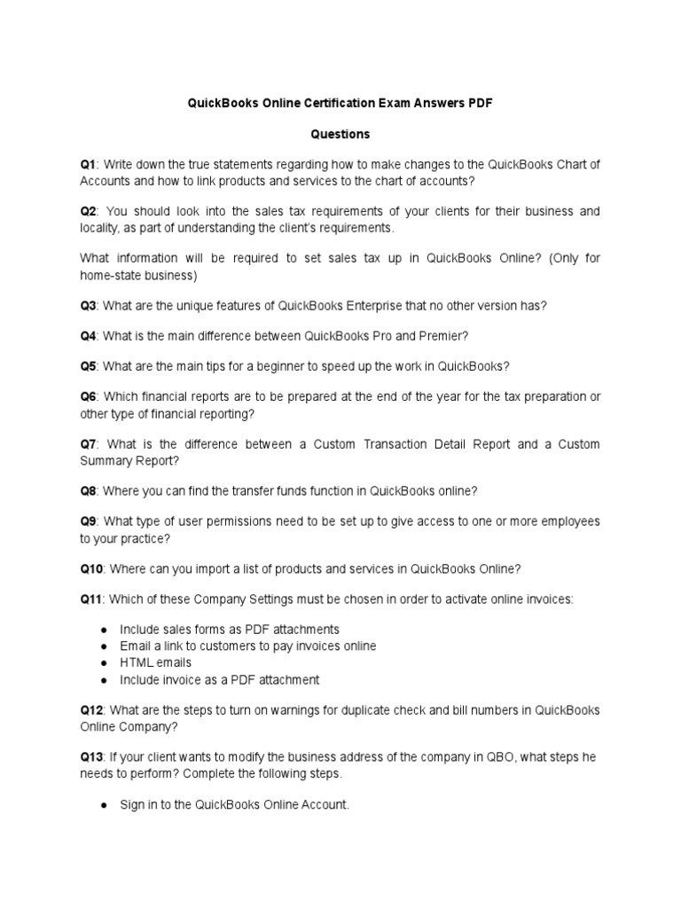 QuickBooks Online Certification Exam Answers PDF 2021 | PDF | Quick ...