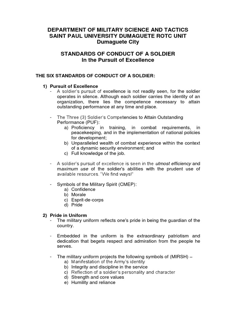 01-Standards of Conduct of A Soldier | PDF | Army | Disciplines