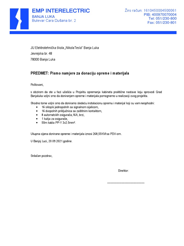 Pismo Namjere EMP | PDF