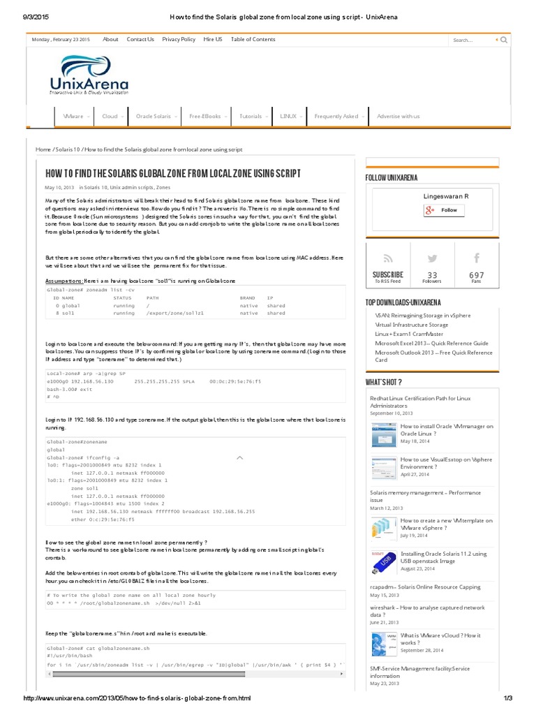 How To Find The Solaris Global Zone From Local Zone Using Script - UnixArena | PDF | Software ...