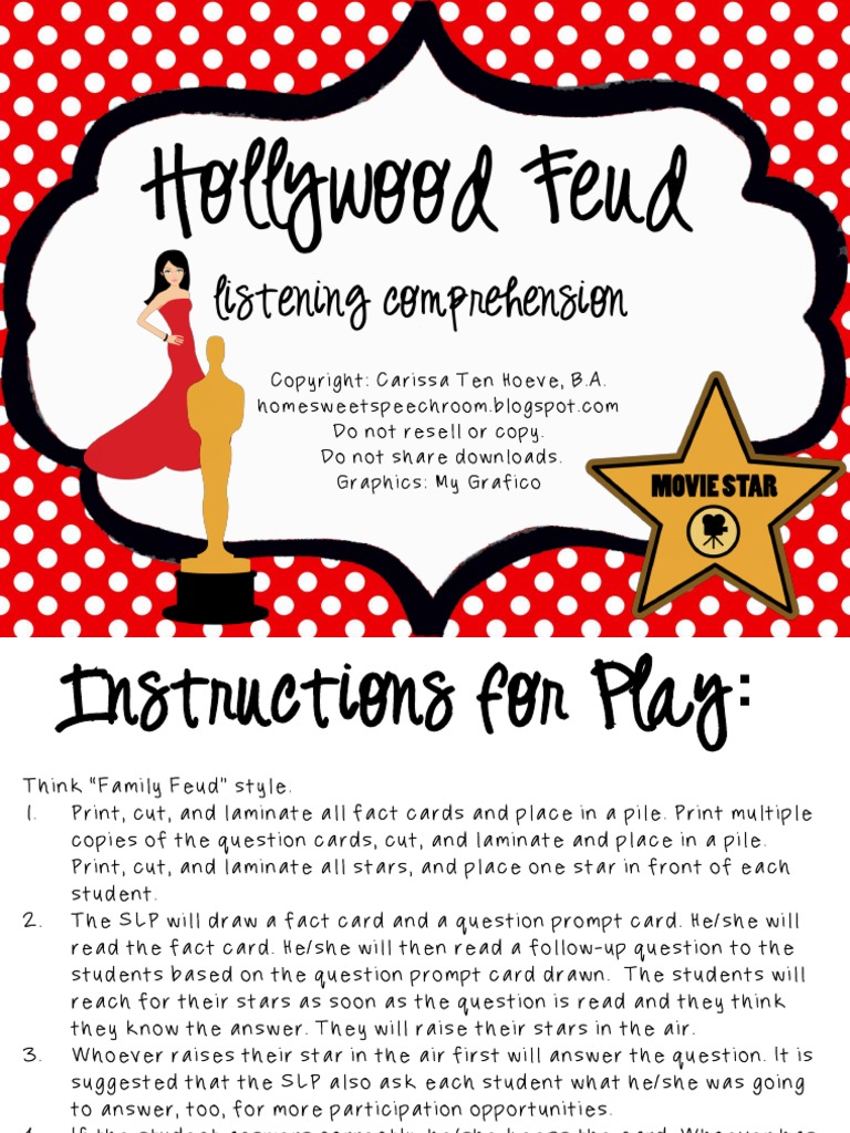 Hollywood Feud AListening Comprehension Activity | PDF