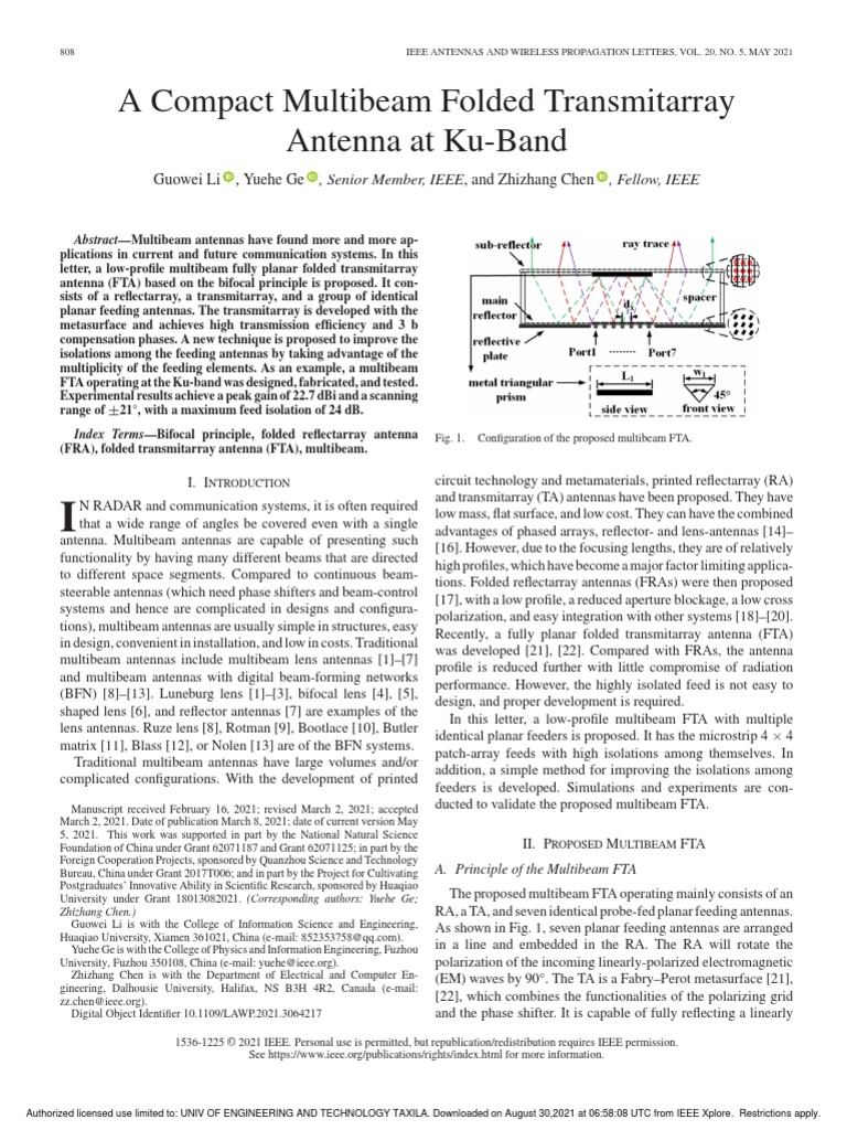 A Compact Multibeam Folded Transmitarray Antenna at Ku-Band: Guowei Li ...