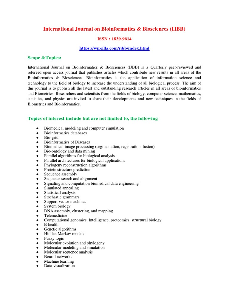 International Journal On Bioinformatics & Biosciences (IJBB) | PDF ...