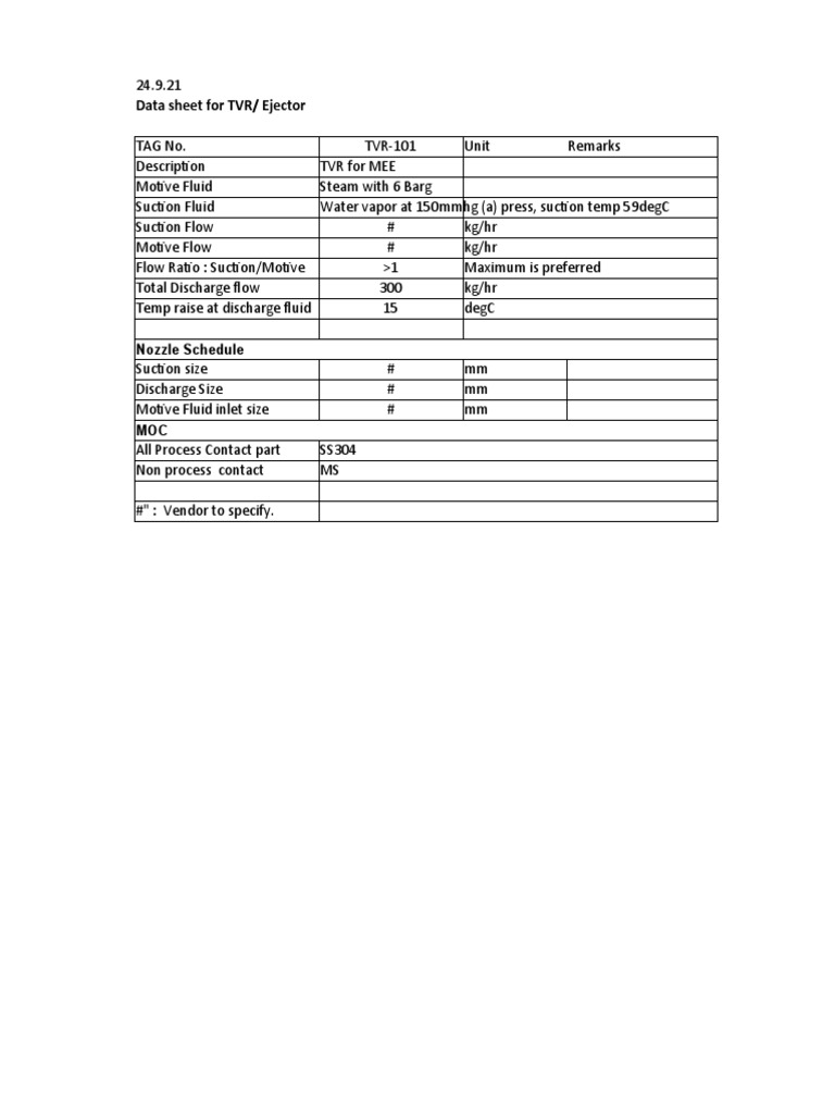 Ejector TVR Data Sheet | PDF