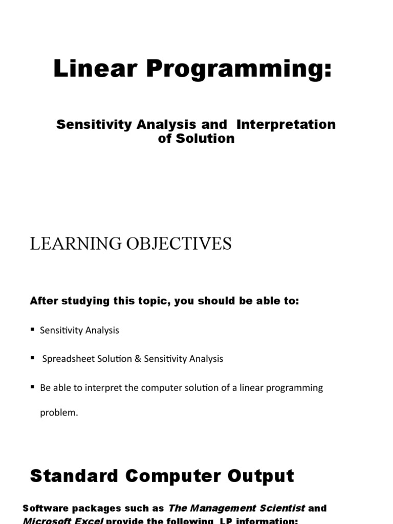 Summary Lecture Note On Sensitivity Analysis | PDF | Sensitivity Analysis | Linear Programming
