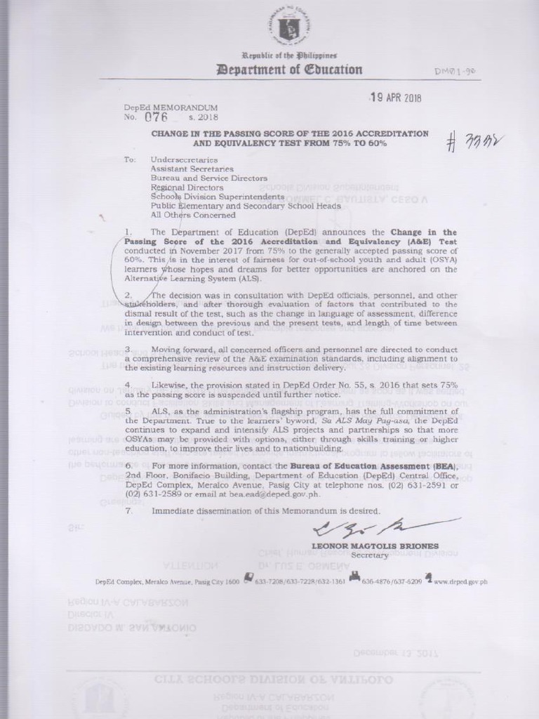 DepEd Memo No.76 s.2018 | PDF