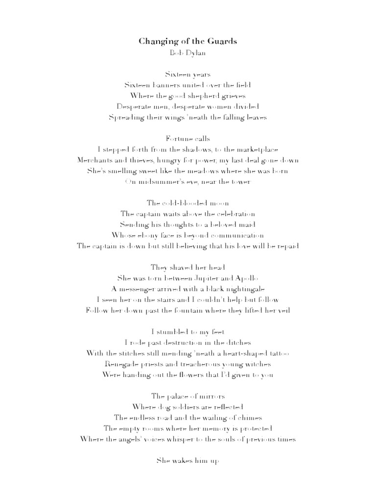 Changing Of The Guards Bob Dylan Pdf