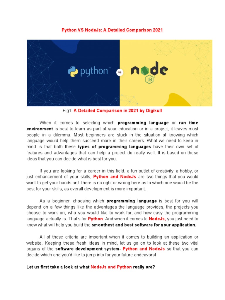 Python Vs NodeJs - A Detailed Comparison in 2021 | PDF | Systems ...