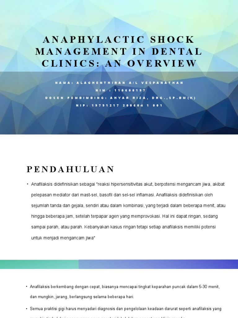 Anaphylactic Shock Management in Dental Clinics | PDF