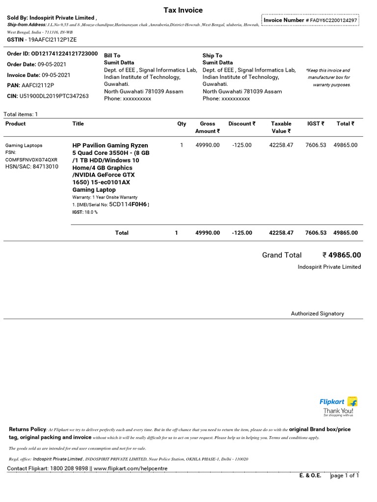 Laptop Invoice | PDF | Computer Hardware | Computing