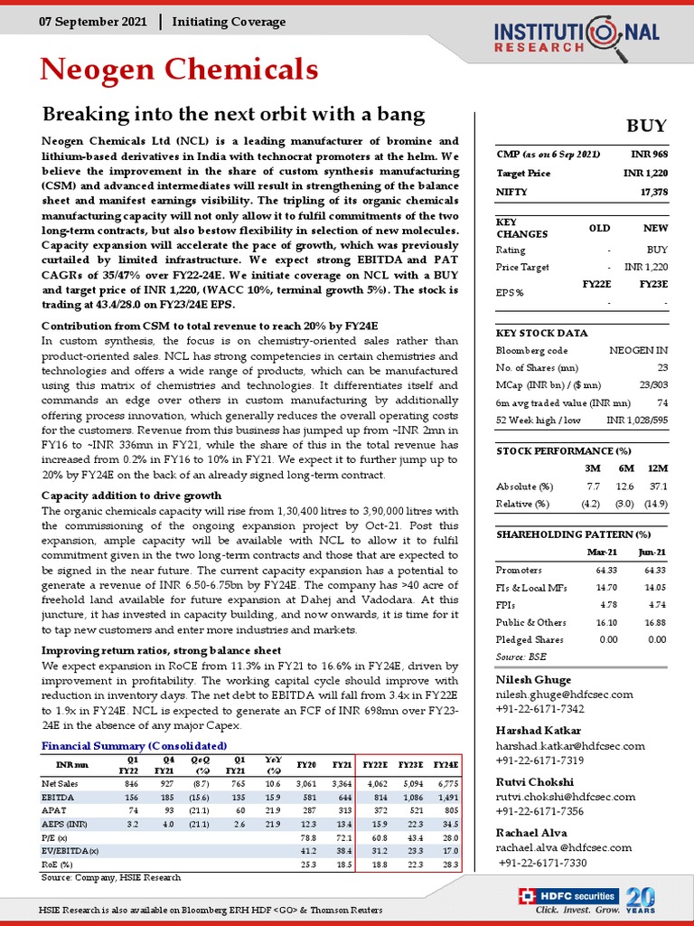 7.neogen Chemicals Initial (HDFC) | PDF | Research And Development ...
