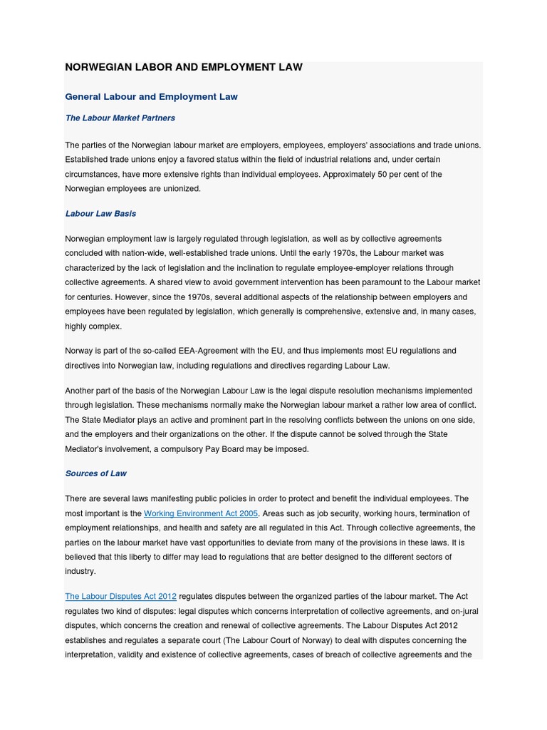 Norwegian Labor and Employment Law | PDF | Employment | Travel Visa