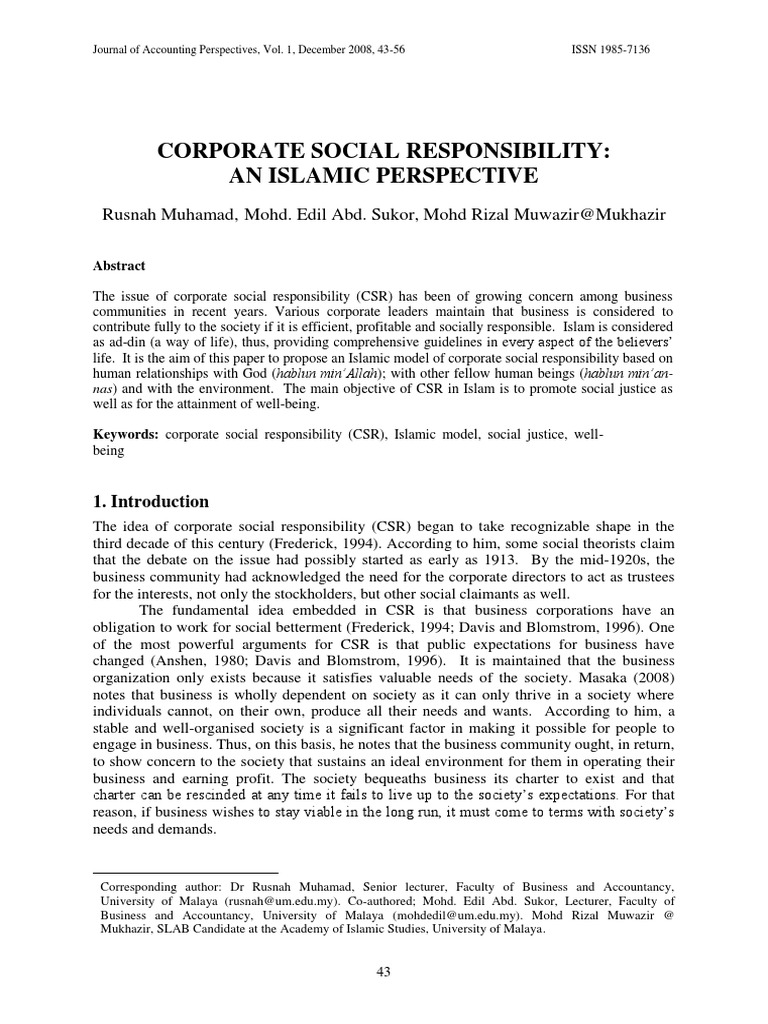 CSR From Islamic Perspective | PDF | Tawhid | God In Islam