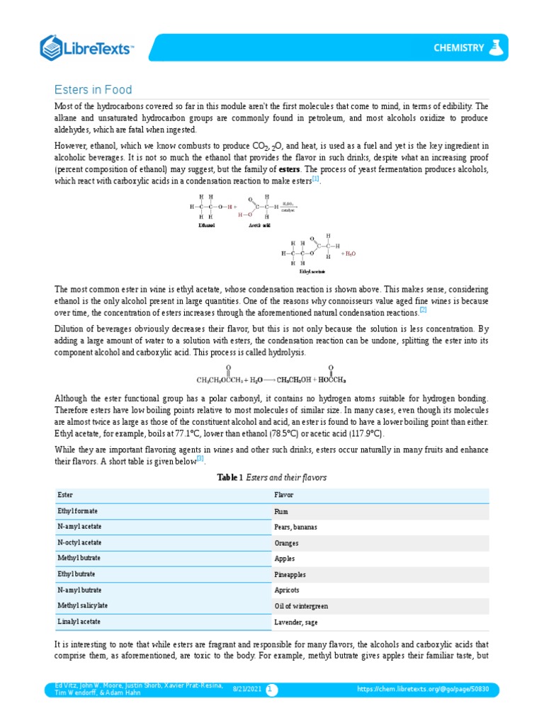 Esters in Food: Table Esters and Their Flavors | Download Free PDF ...