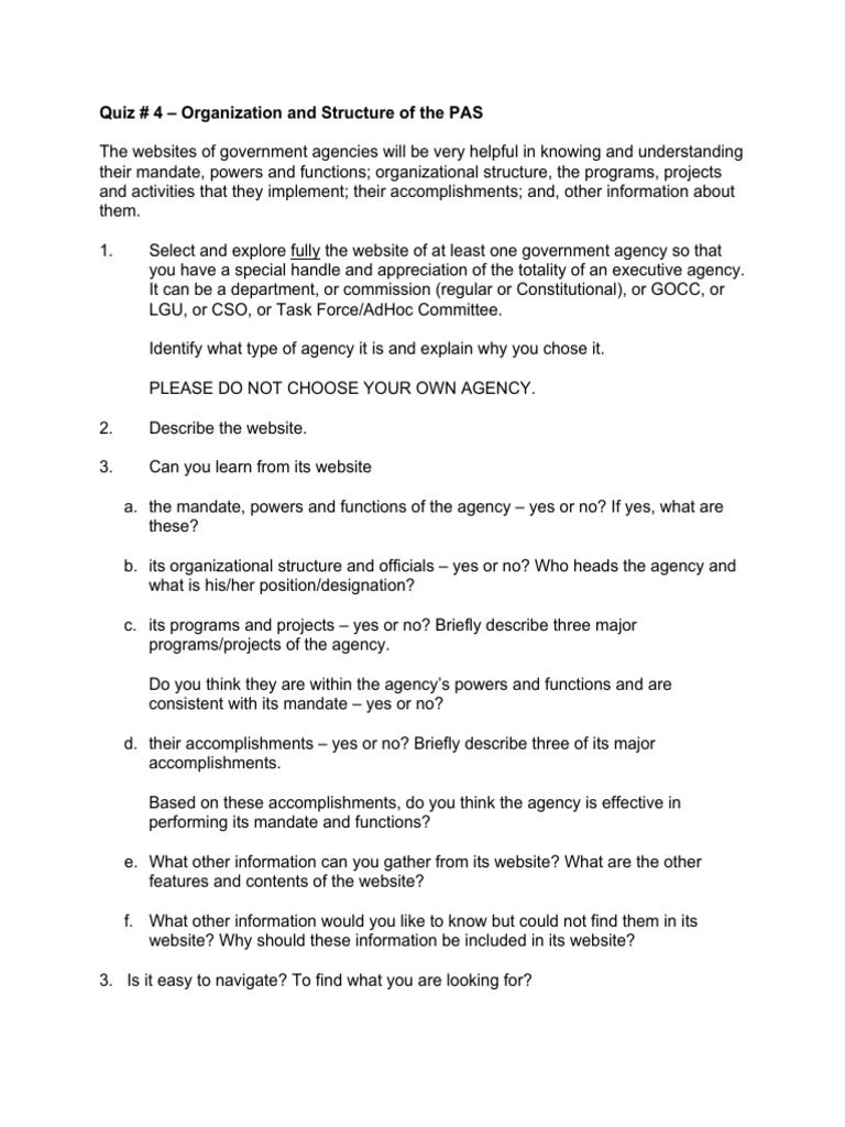 Quiz # 4 - Organization and Structure of The PAS | PDF