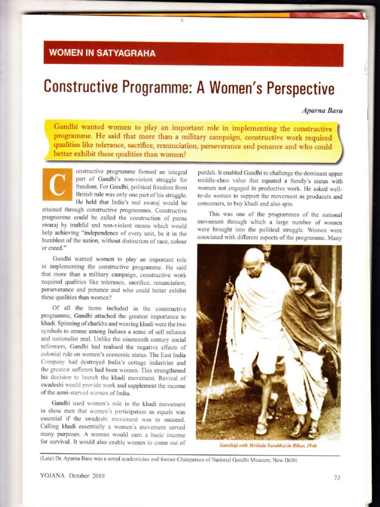 Constructive A: Programme: Women's Perspective | PDF | Mahatma Gandhi ...