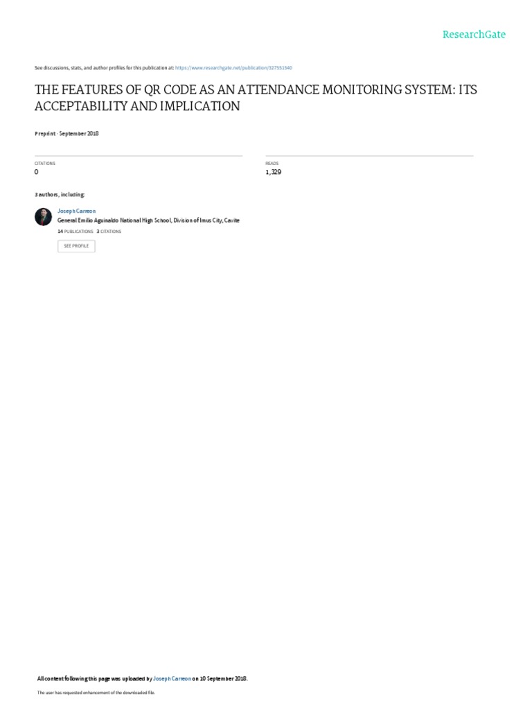 The Features of QR Code As An Attendance Monitoring System: Its Acceptability and Implication ...
