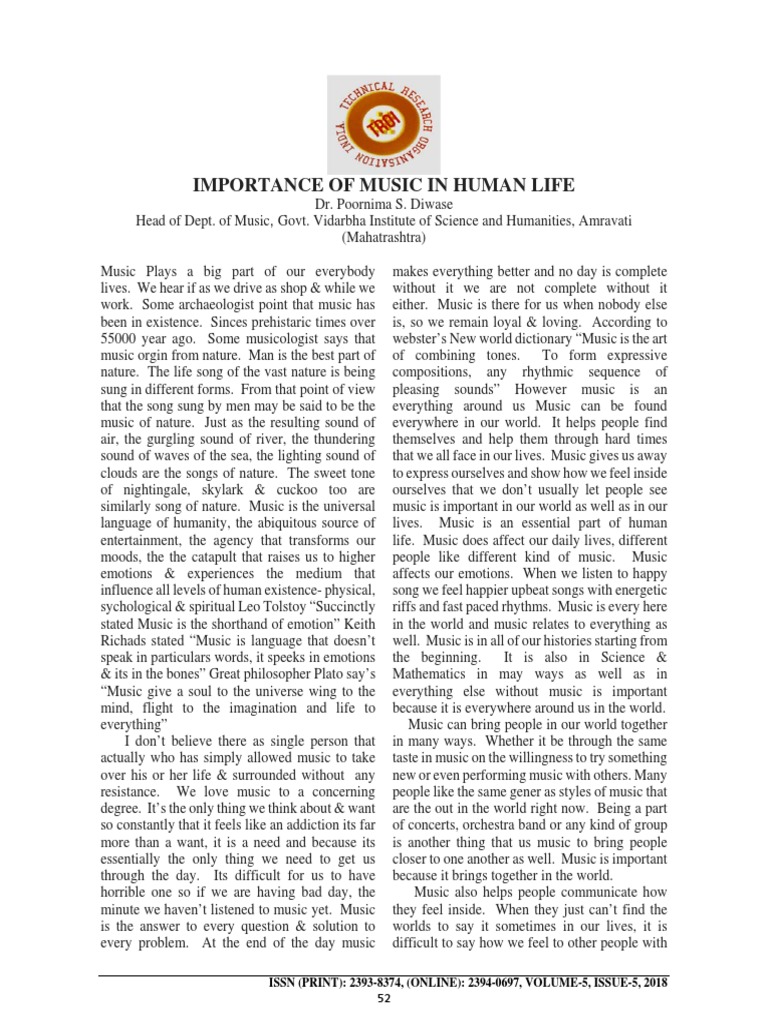 Importance of Music in Human Life: ISSN (PRINT) : 2393-8374, (ONLINE ...