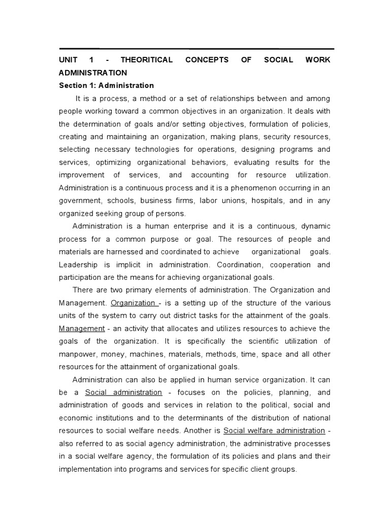 Unit 1 - Theoritical Concepts of Social Work Administration Section 1 ...
