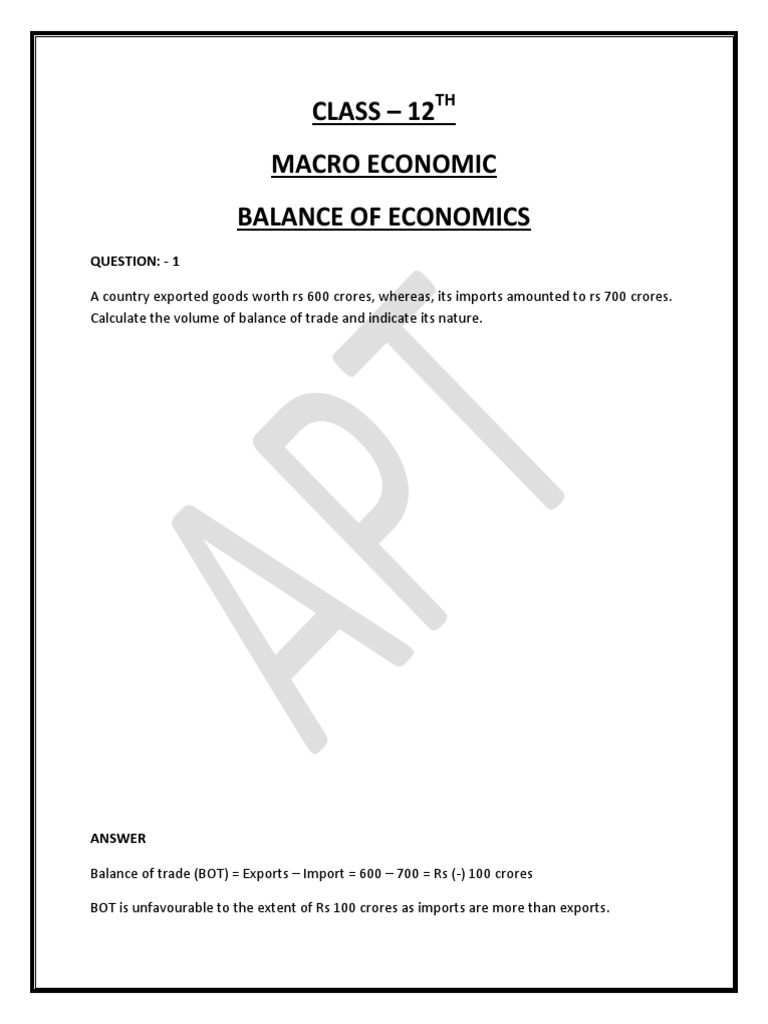 Class 12 BOP Important Questions | PDF | Balance Of Payments | Balance ...