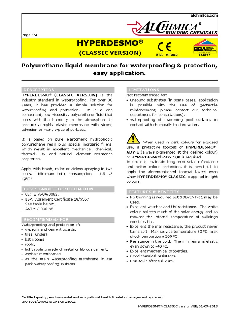 Hyperdesmo: (Classic Version) Polyurethane Liquid Membrane For Waterproofing & Protection, Easy ...